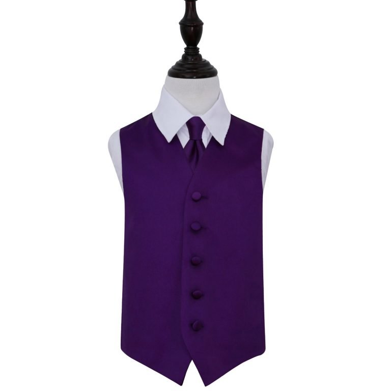 Mens Plain Purple Satin Wedding Waistcoat