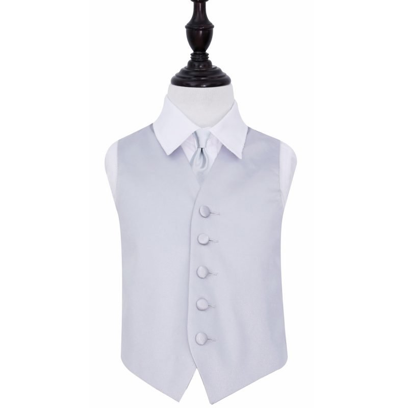 Mens Plain Silver Satin Wedding Waistcoat