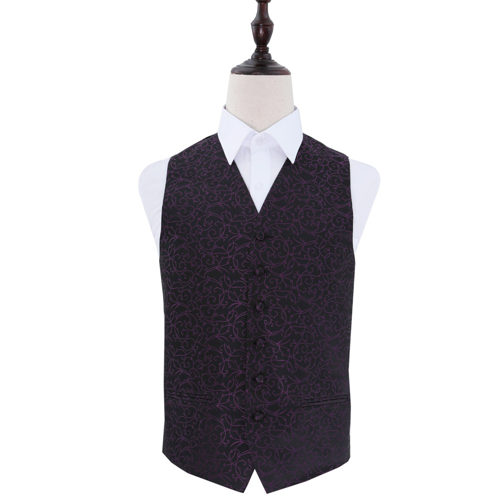 Mens Swirl Black And Purple Wedding Waistcoat