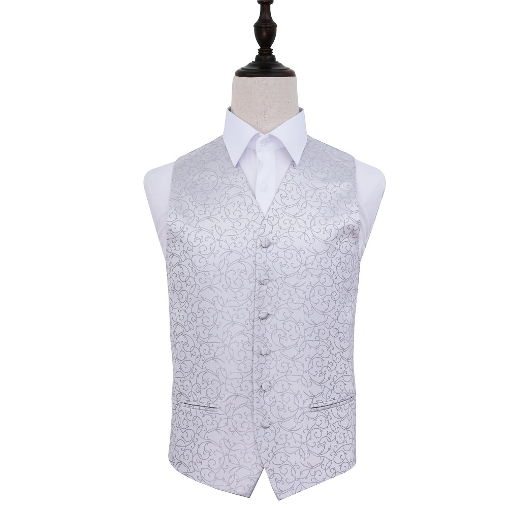 Mens Swirl Silver Wedding Waistcoat